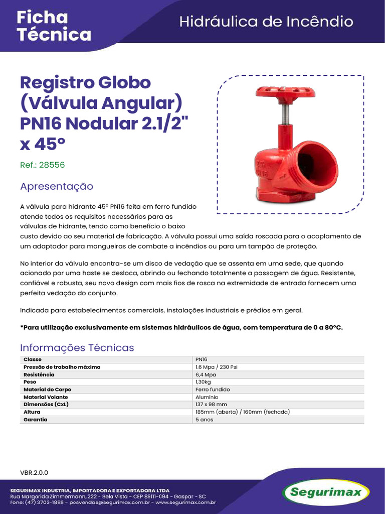 FT 28556 - Registro Globo V Lvula Angular PN16 Nodular 2.1 2 X 45 | PDF