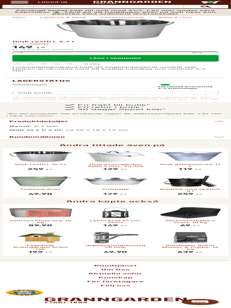 Hink Rostfri, 5,7 l Granngården | PDF