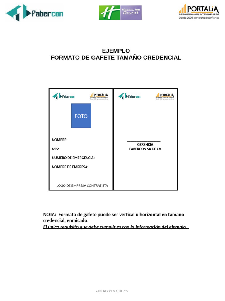 Formato de Gafete de Empresa Ejemplo | PDF