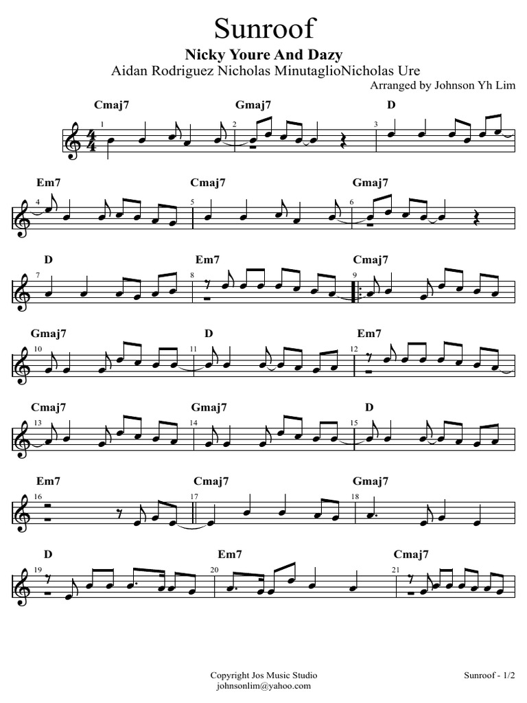 Nicky Youre and Dazy - Sunroof (Piano) | PDF