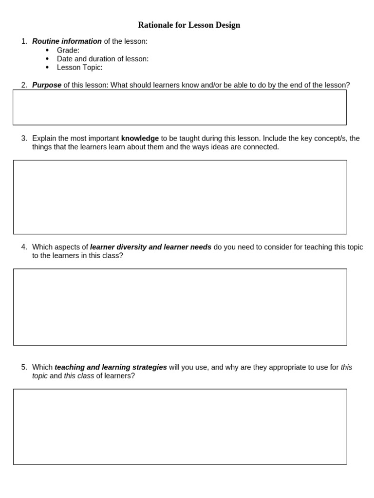 Rationale For Lesson Design Template | PDF