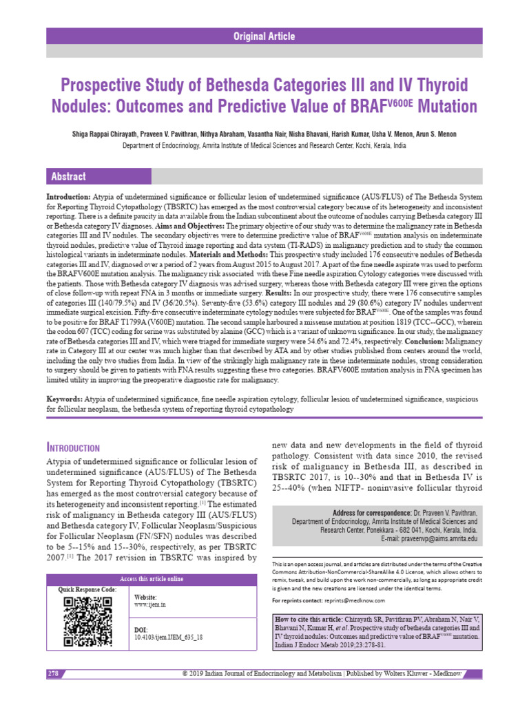 Prospective Study of Bethesda Categories III And.3 | PDF ...