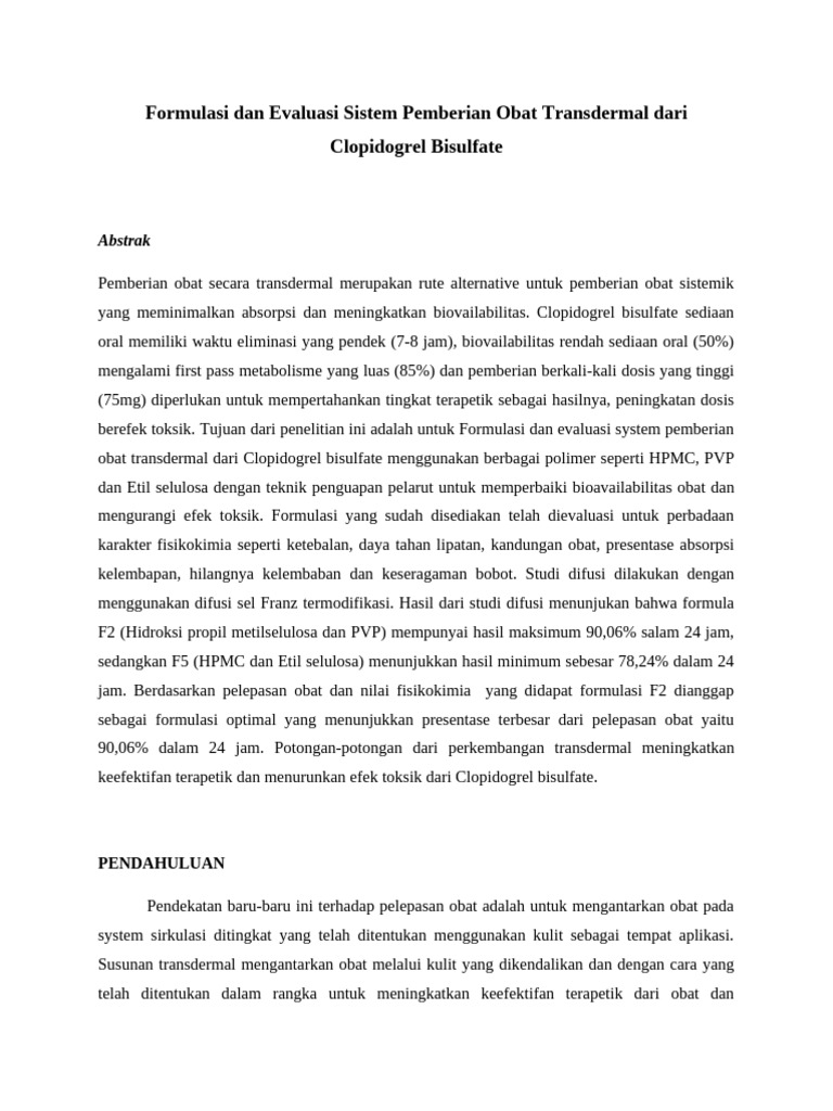 Formulasi Dan Evaluasi Sistem Pemberian Obat Transdermal Dari ...