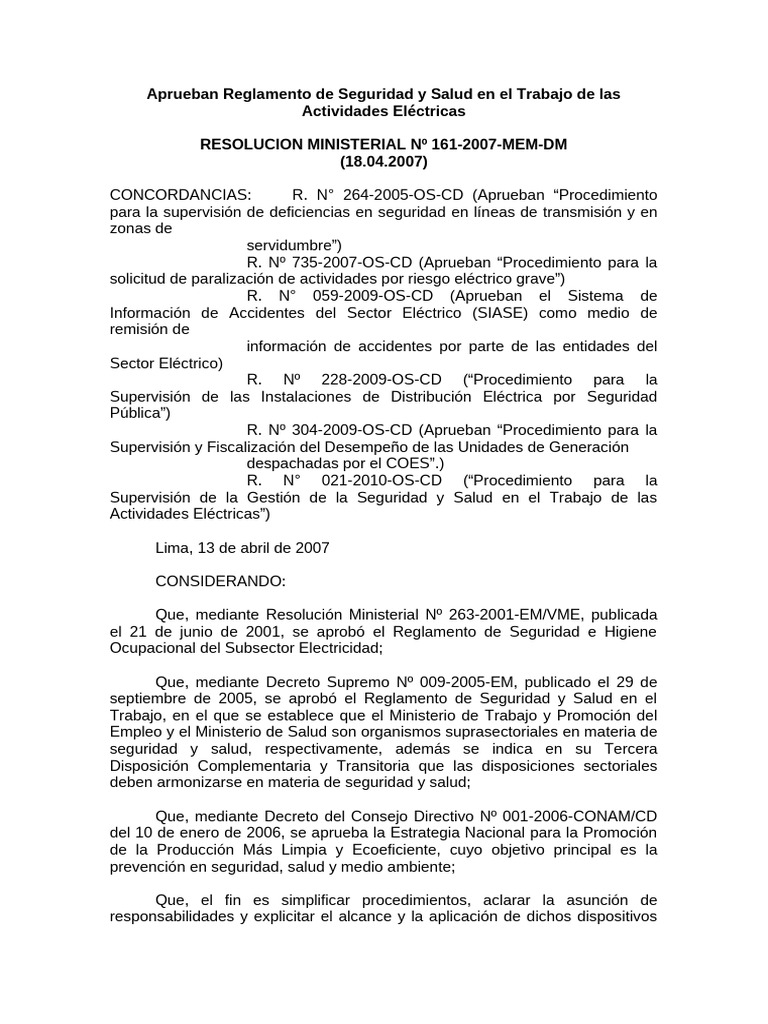 05 +R M +n°+161-2007-Mem-Dm | PDF | Seguridad y salud ocupacional | Riesgo