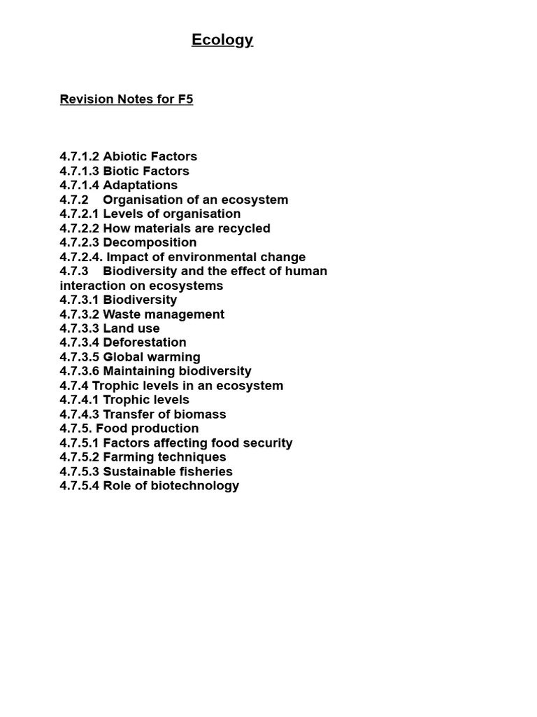 Ecology Revision Notes For F5bF2 | PDF | Ecosystem | Decomposition