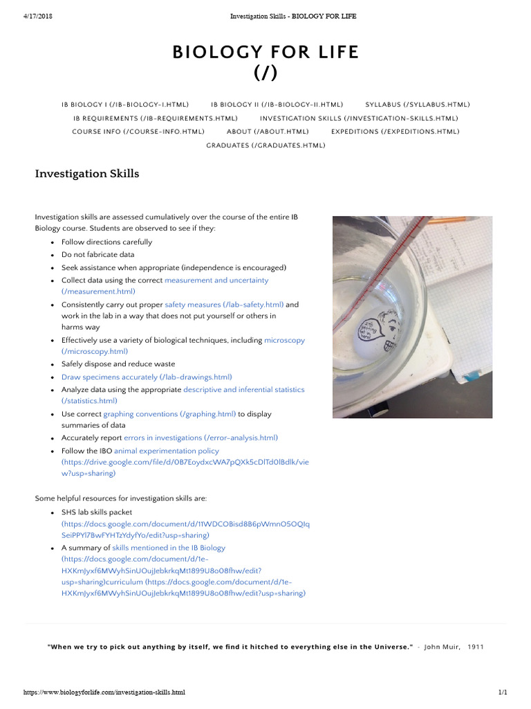 Investigation Skills in IB Biology | PDF | Statistics | Scientific Method