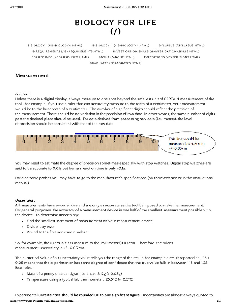 Measurement - BIOLOGY FOR LIFE | PDF | Significant Figures | Measurement