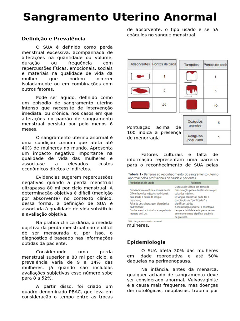 Sangramento Uterino Anormal: Causas e Tratamento | PDF | Especialidades ...