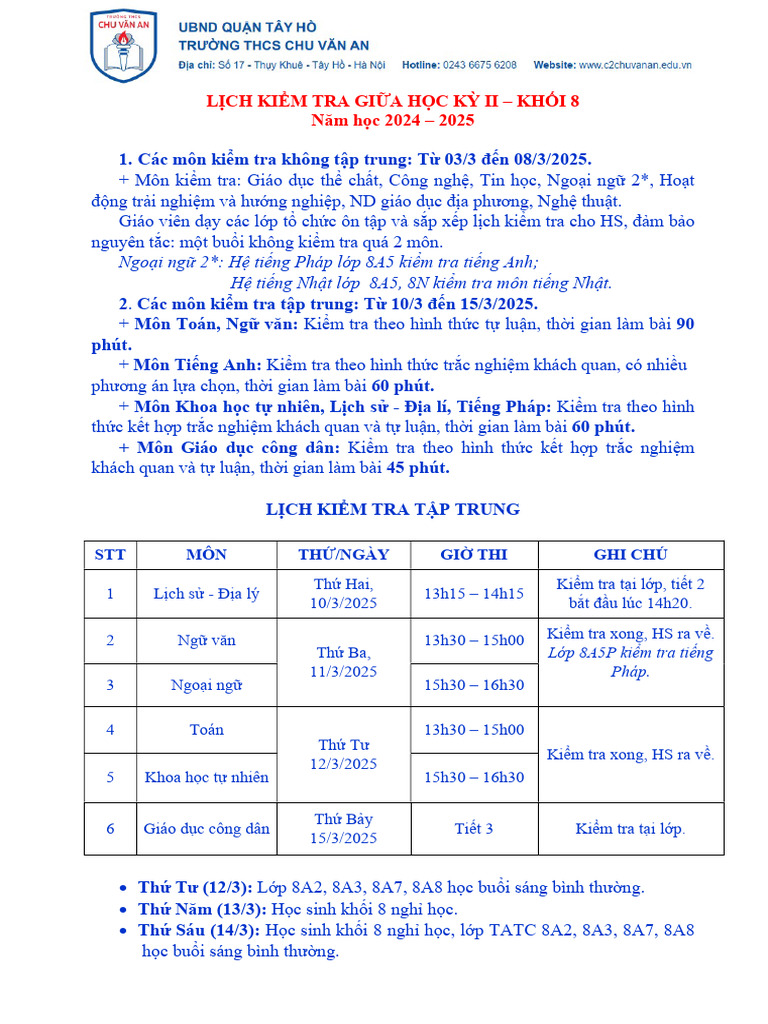 K8 - Lich KT GHKII 2024-2025 | PDF