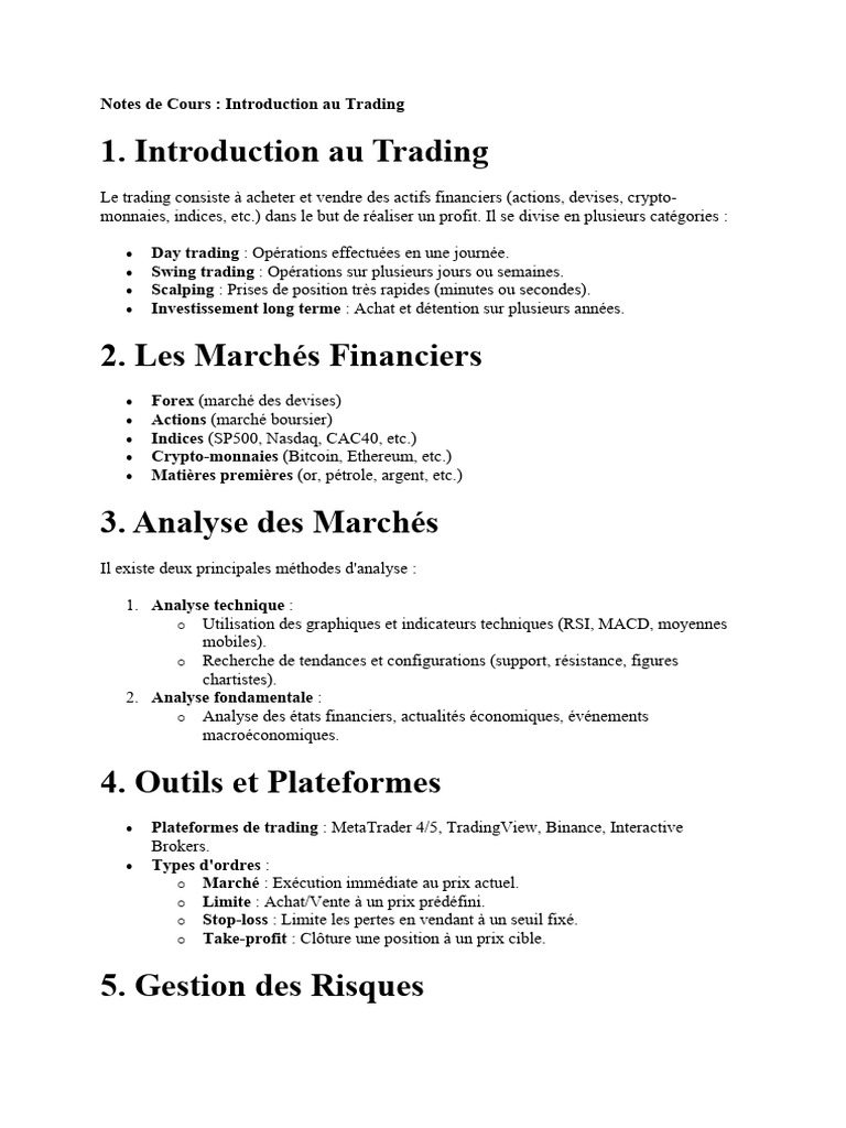 Introduction au Trading : Cours Complet | PDF