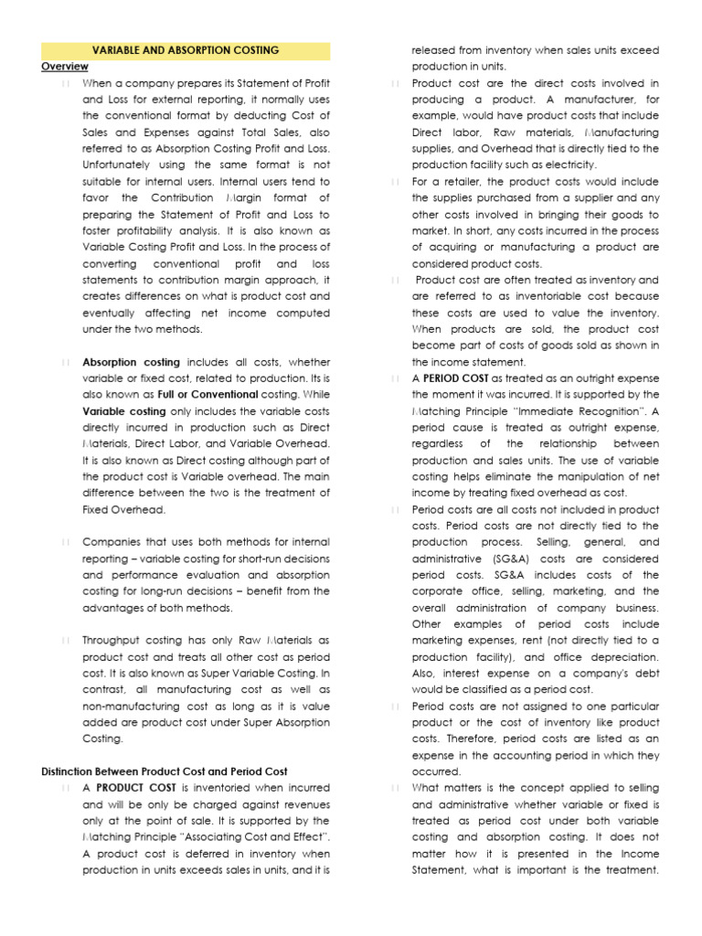 VARIABLE AND ABSORPTION COSTING.docx | PDF | Income Statement | Cost