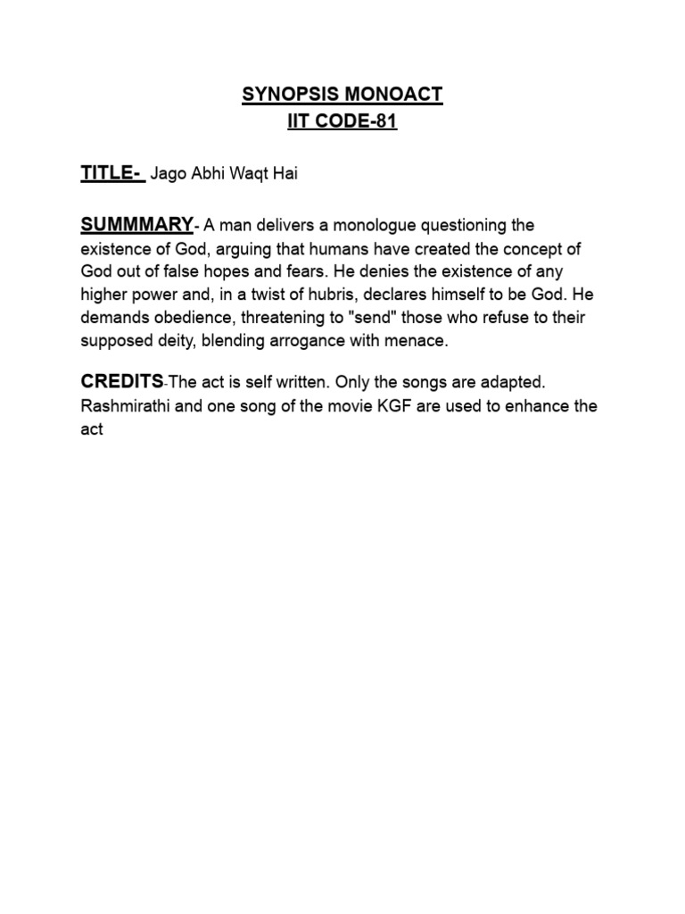 Synopsis Monoact Code 81 - B | PDF