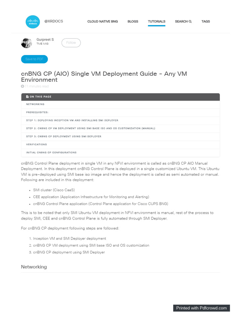 Xrdocs Io CNBNG Tutorials CNBNG CP Aio Single VM Deployment Guide Any VM Environment | PDF ...