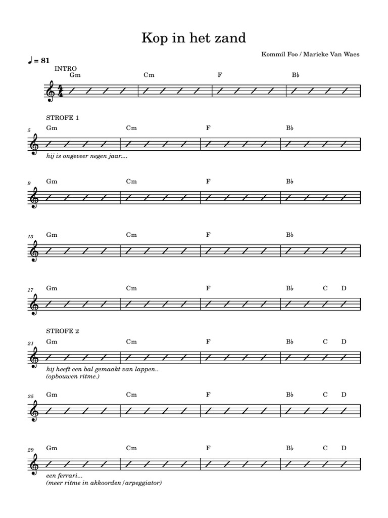 Kop in Het Zand Leadsheet | PDF