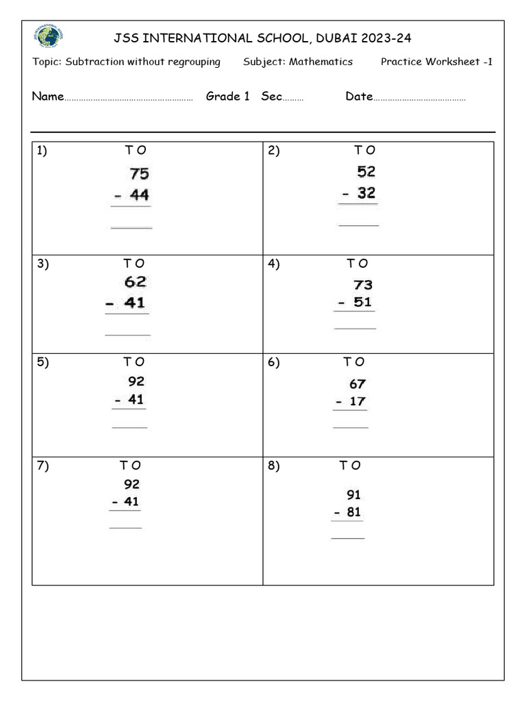 Subtraction Practice Worksheet | PDF | Arithmetic | Elementary Mathematics