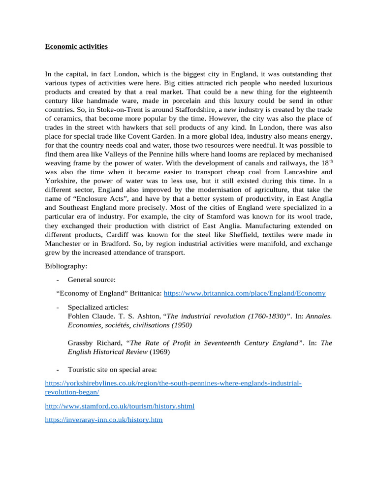 Unit 1 Economic Activities | PDF | England | Industrial Revolution