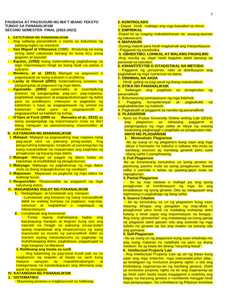 Second Sem Final Handouts | PDF