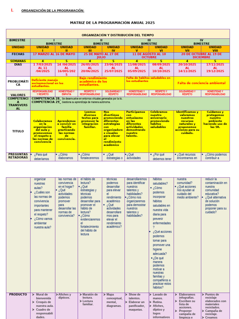 Matriz de Programacion Anual 2025. | PDF | Datos | Estadísticas