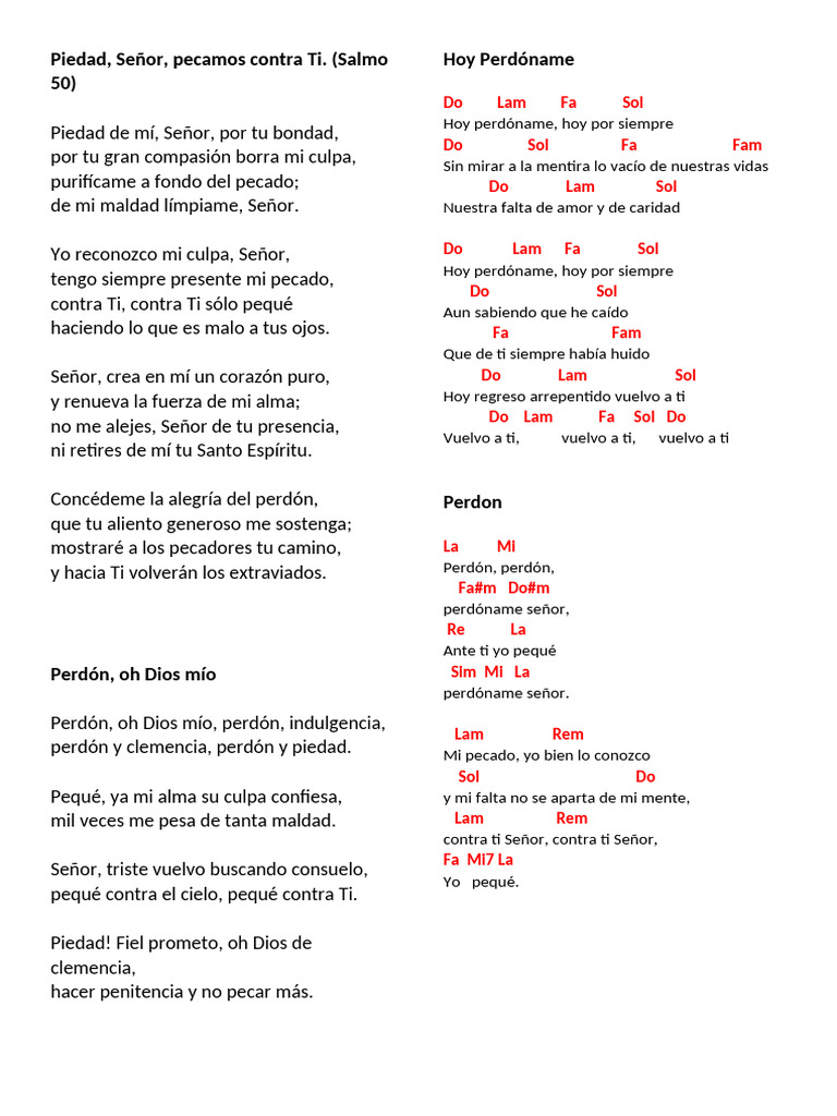 Cantos de Perdón para Misa | PDF | Perdón | Pecado