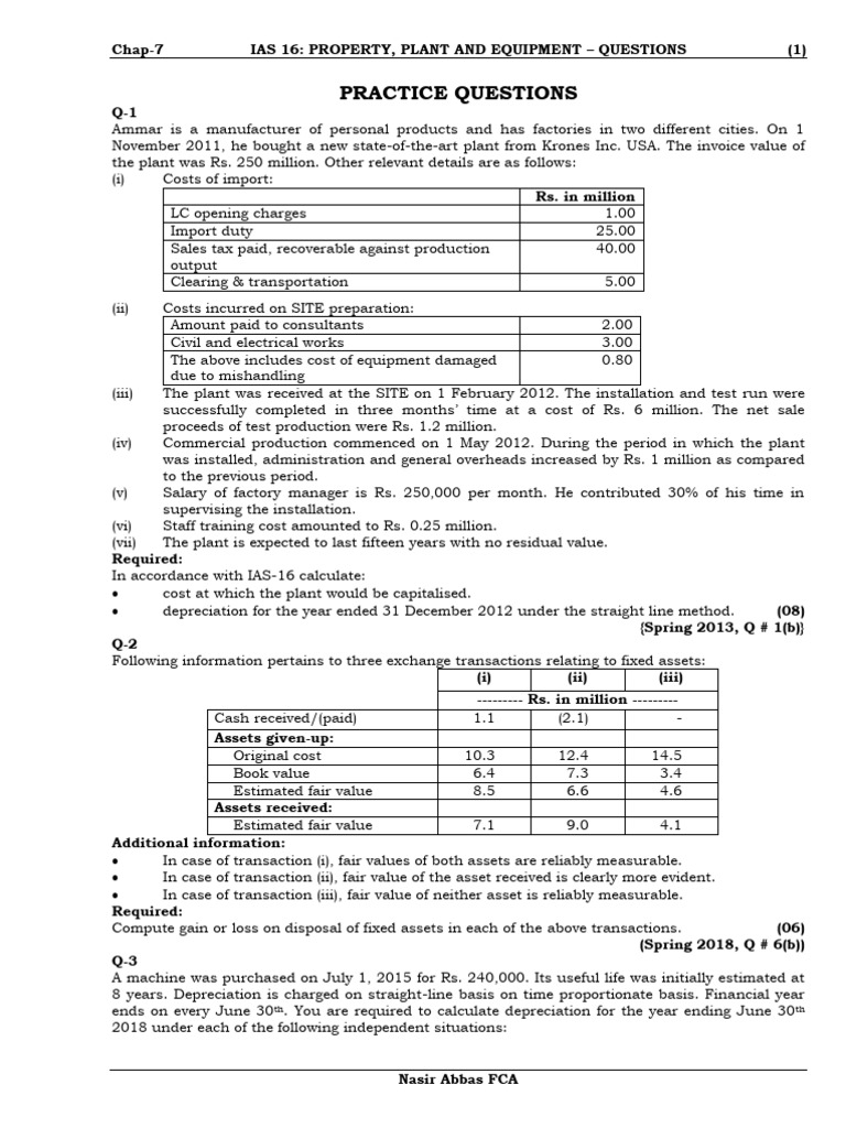 Practice Questions: Months' Time | PDF | Depreciation | Fair Value