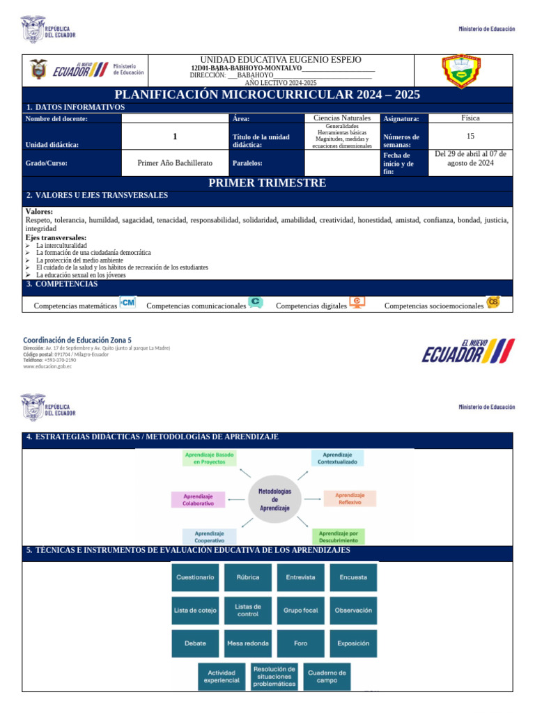 Planificación Primer Trimestre Física 1ro Bachillerato 2024-2025 - VIDEO | PDF | Vector ...