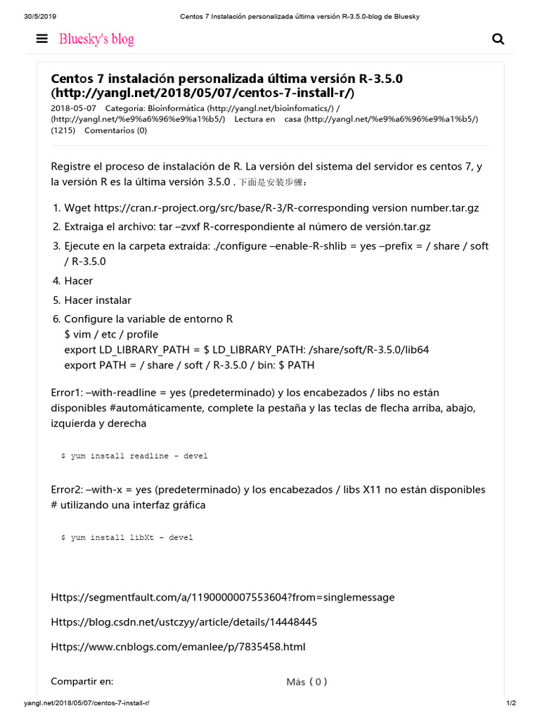 Instalación de R 3.5.0 en CentOS 7 | PDF | Informática | Software del sistema