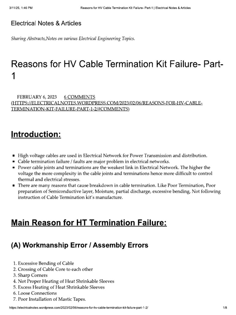 HV Cable Termination Kit Failure Part 1 | PDF