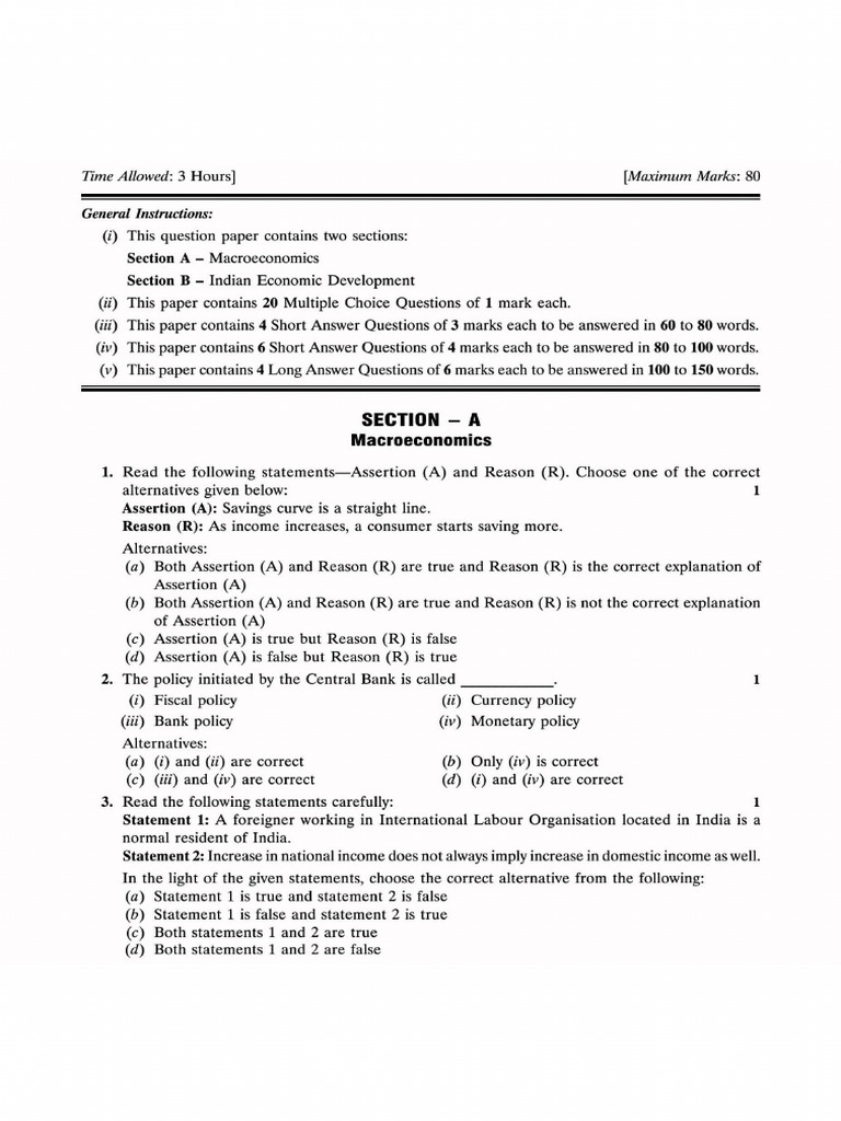 Class +2, Eco - Sample Paper 7 | PDF