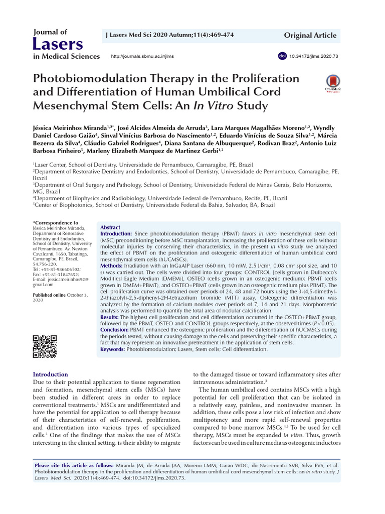2020 - PBMT in The Proliferation and Differentiation of Human Umbilical ...
