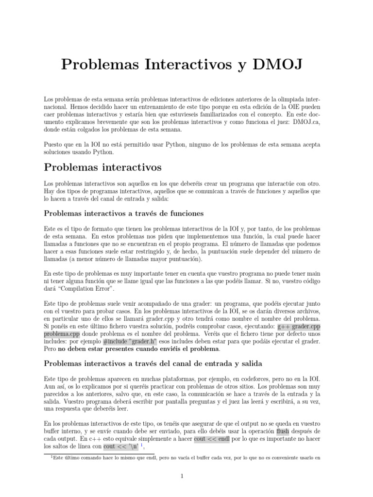 OIE 2021 Entreno 2 Instrucciones Interactivos y DMOJ | PDF | C ++ | Tecnologías de la información