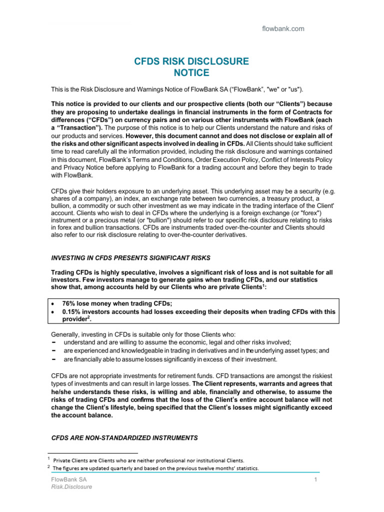 CFDs Risk Disclosure for FlowBank Clients | PDF | Contract For ...