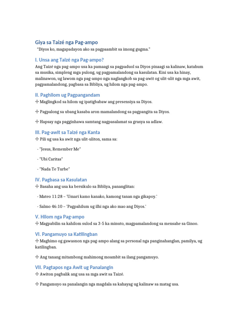 Taize Prayer Guide Cebuano | PDF