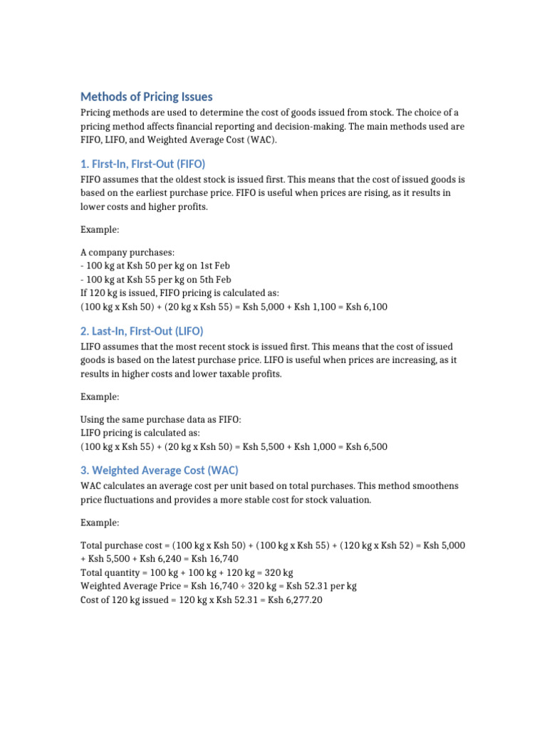 Pricing Methods: FIFO, LIFO, WAC Explained | PDF