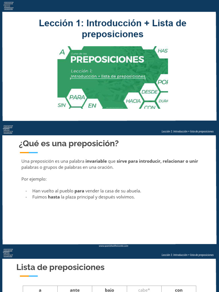 Lección 1: Introducción + Lista de Preposiciones | PDF | Tipología Lingüística | Mecánica del ...