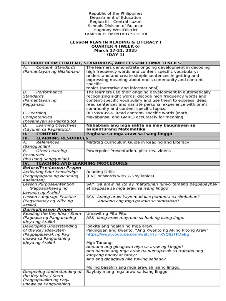 LP Read Q4 WK6 | PDF