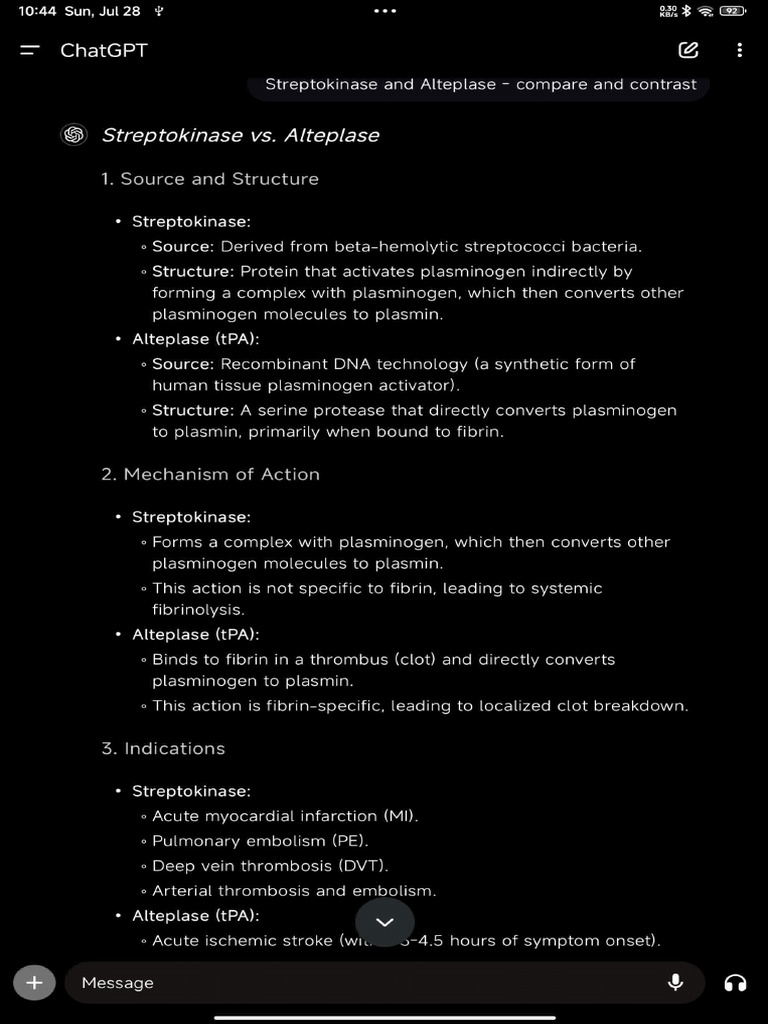 Streptokinase vs. Alteplase: Key Differences | PDF | Medical ...