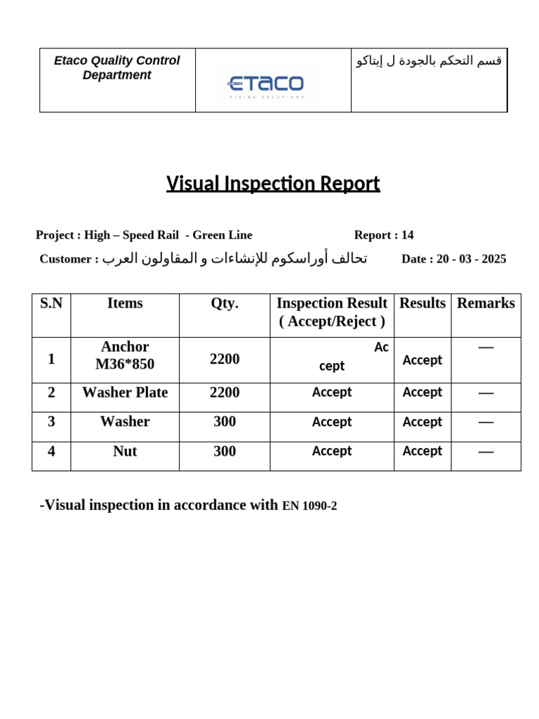 20 - 03 - 2025 Etaco Visual Inspection Report | PDF