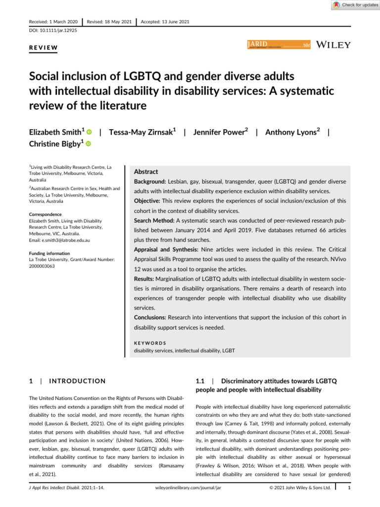 Social Inclusion of LGBTQ and Gender Diverse Adults | PDF | Disability ...