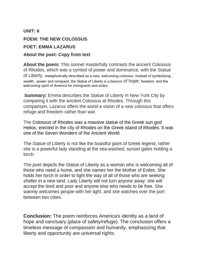 Sem6 Unit6 Summaries (Poem, Prose & CR) | PDF