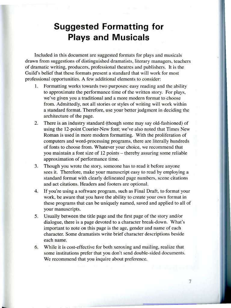 Play Formatting Guidelines - Dramatists Guild of America | PDF