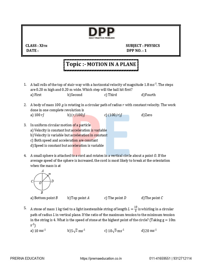 Motion in 2D DPP 1 Min | PDF | Acceleration | Velocity