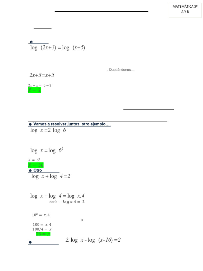 GUÍA 9, Ecuaciones Logarítmicas | PDF | Ecuaciones | Logaritmo
