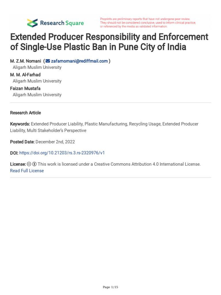 Extended Producer Responsibility and Enforcement of Single-Use Plastic ...