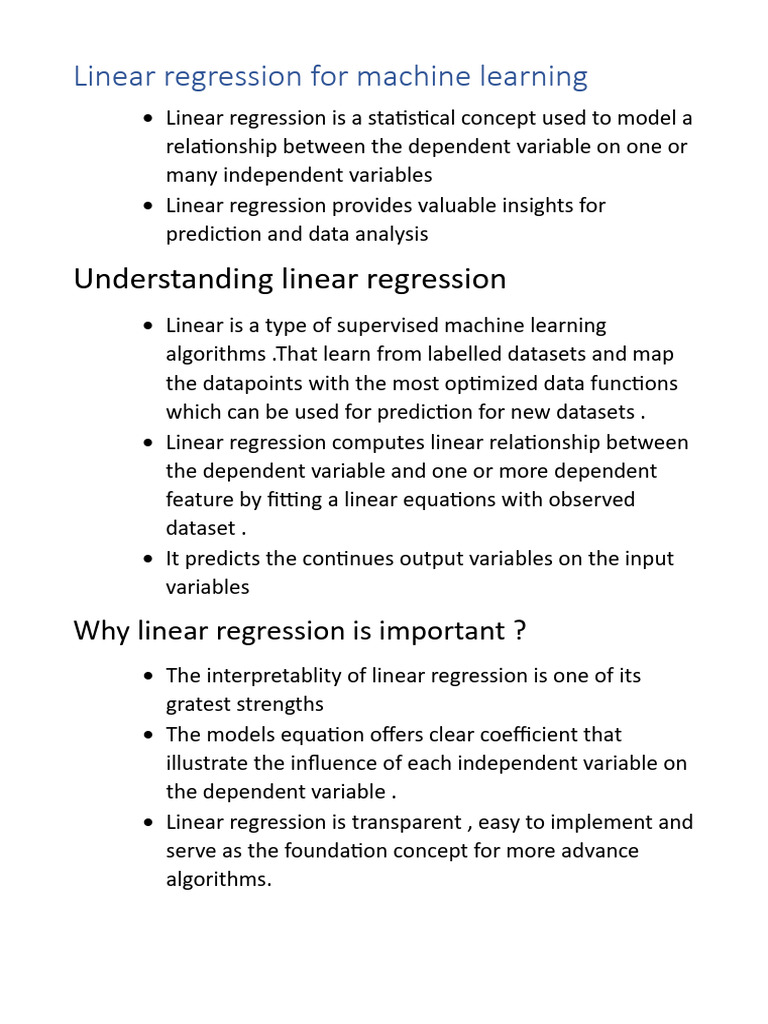 Linear Regression For Machine Learning | PDF | Linear Regression | Dependent And Independent ...