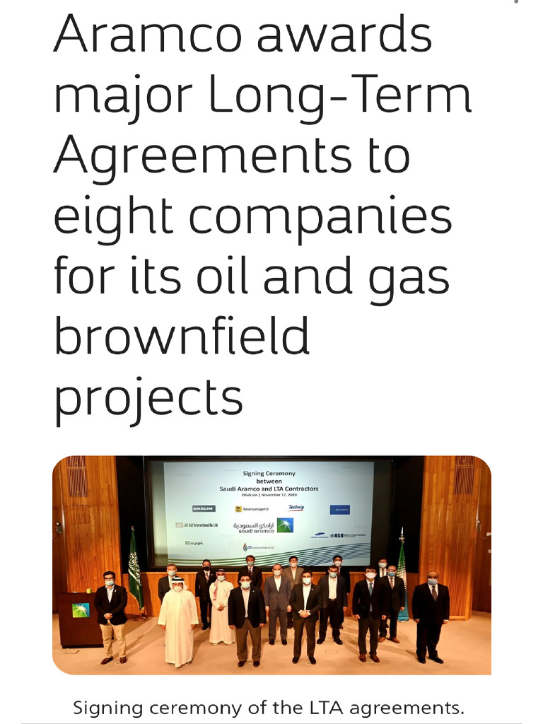 Aramco Awards Major Long-Term Agreements To Eight Companies For Its Oil ...