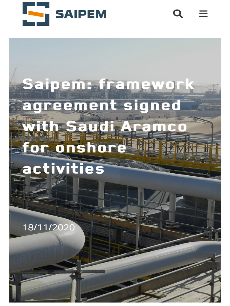 Saipem Framework Agreement Signed With Saudi Aramco for Onshore ...