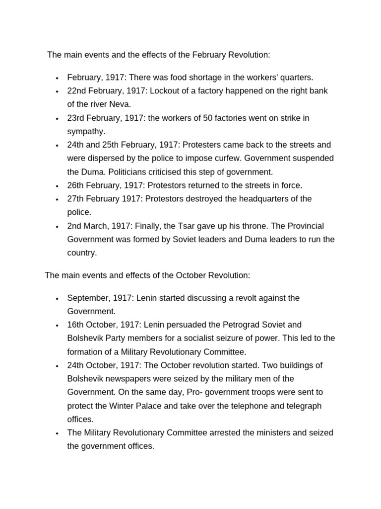 The Main Events and The Effects of The February Revolution | PDF