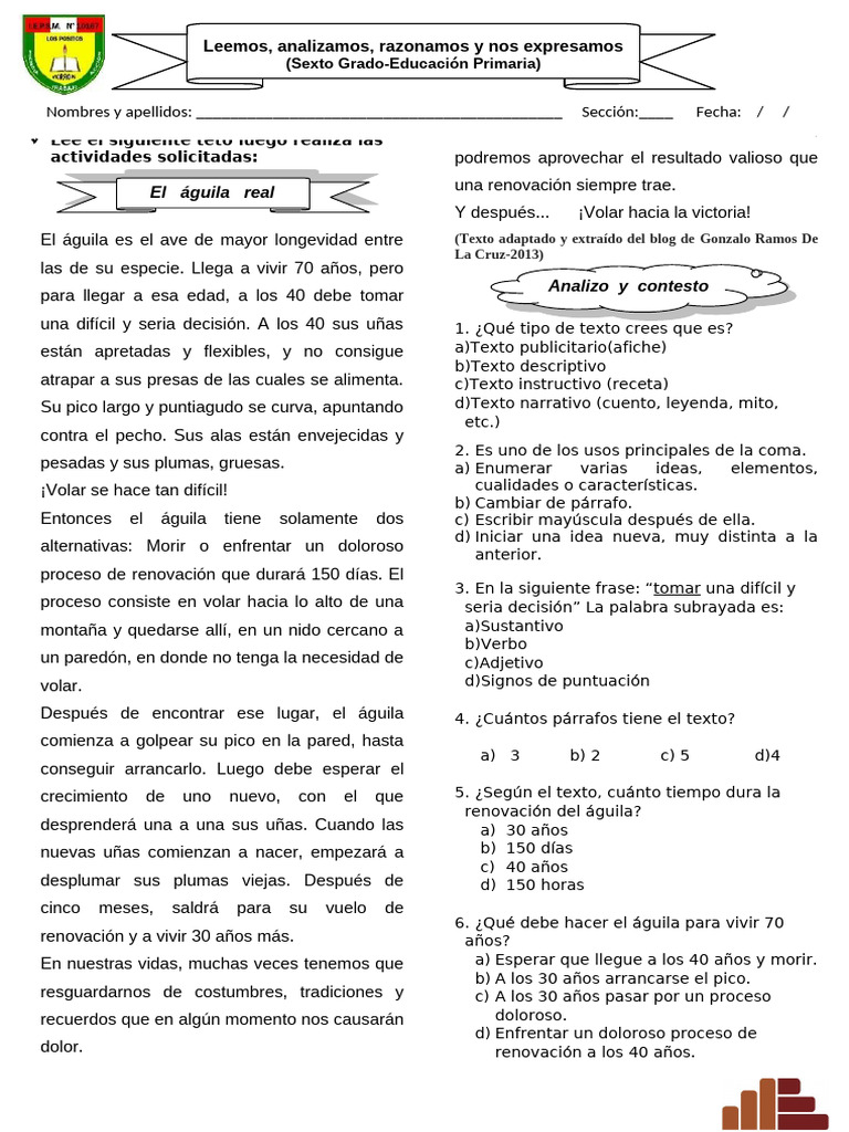 EVAL DIAGN-6to GRADO-COMU | PDF