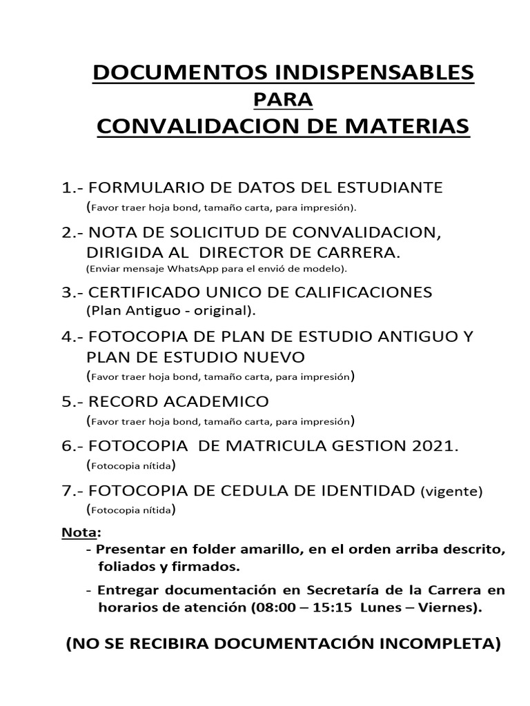 Requisitos Convalidacion de Materias Interplanes 2018-2021 | PDF