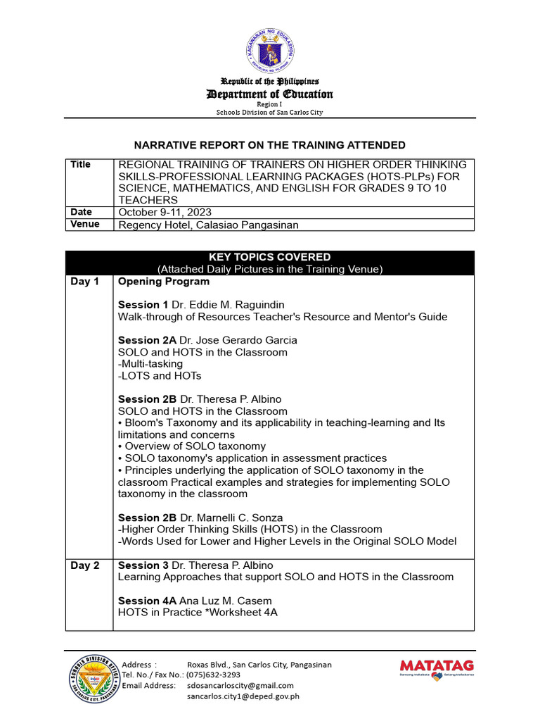 Narrative Report - For Seminar Attended | PDF | Pedagogy | Teachers